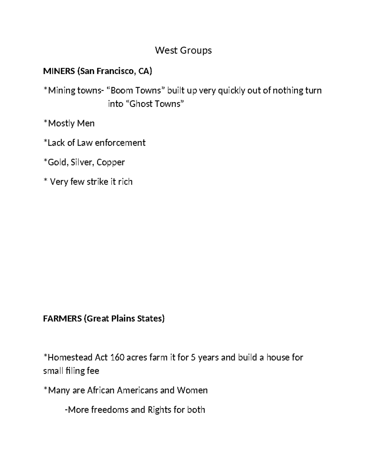 Western Expansion: Miners, Farmers, Ranchers, and Native Americans ...