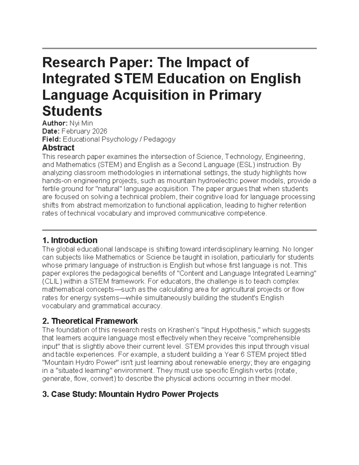 Research Paper: Impact of Integrated STEM on ESL in Primary Ed. - Studocu
