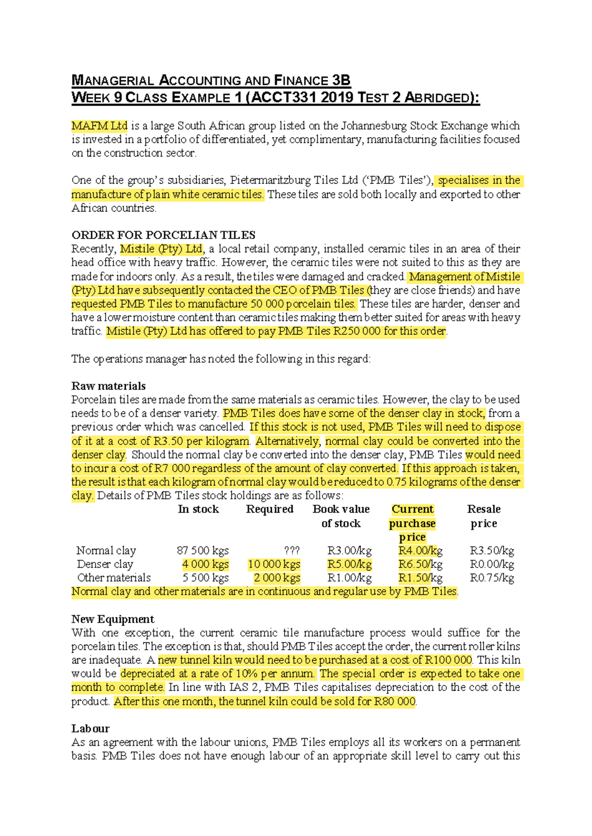 ACCT331 Week 9 Class Example 1: PMB Tiles Porcelain Order Analysis ...