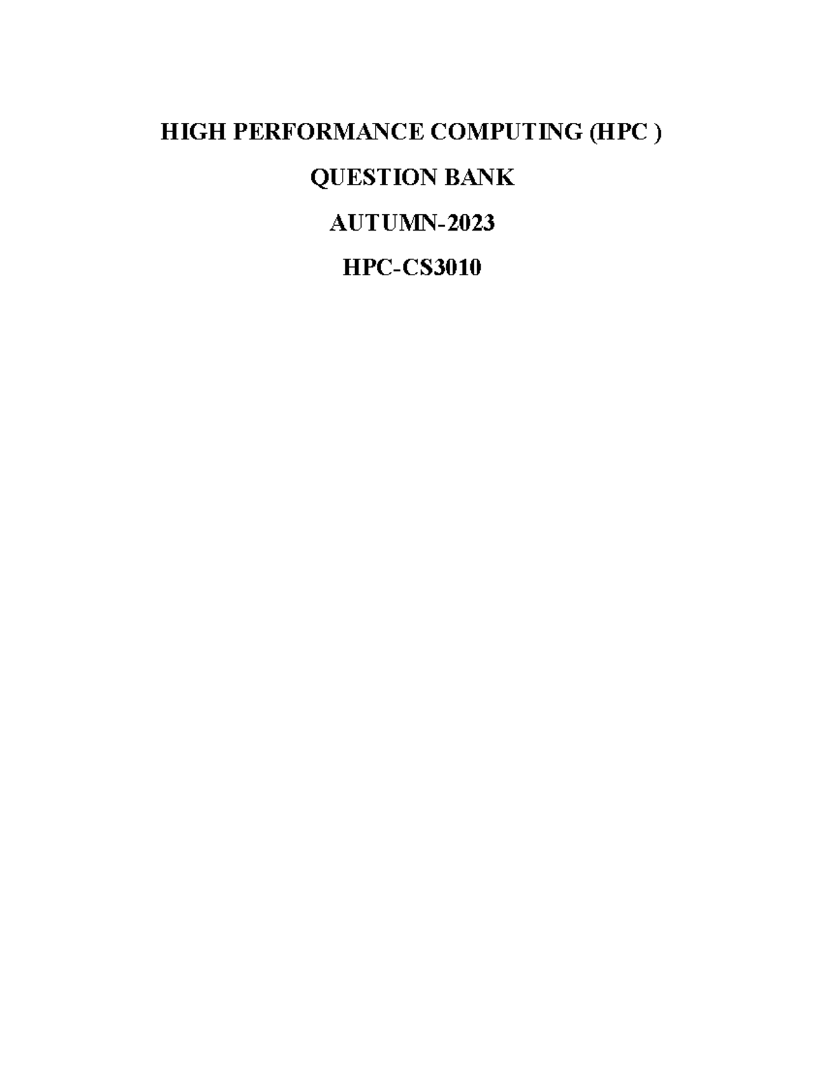 HPC-CS Question Bank: Comprehensive Review for Autumn Term Exams - Studocu