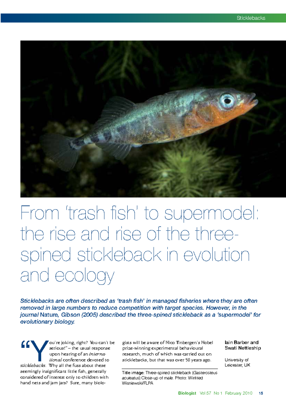 Evolution and Ecology of the Threespined Stickleback: A Supermodel ...
