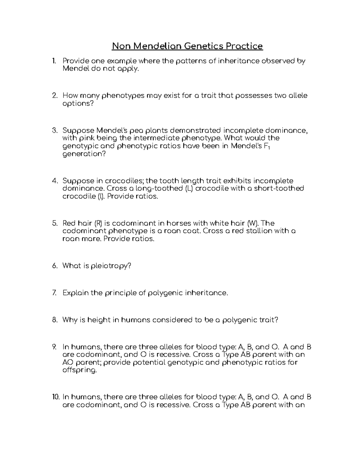 Copy of Non Mendelian Genetics Practice - Non Mendelian Genetics ...