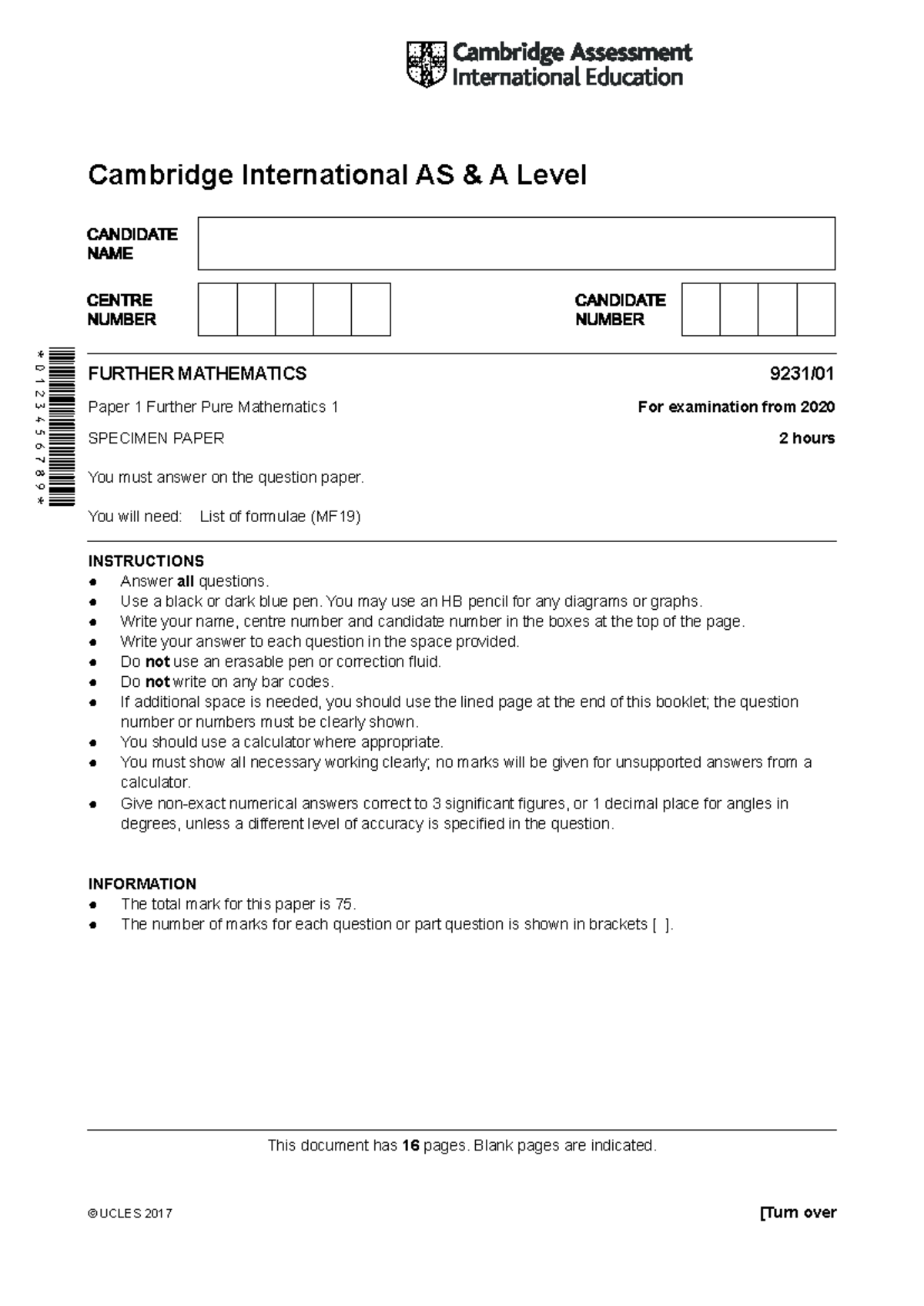 Cambridge International AS A Level Further Pure Mathematics 2020 ...