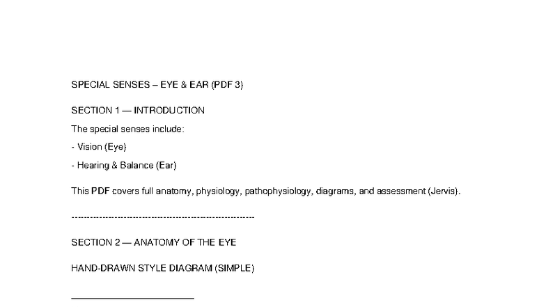 PDF 3 Special Senses - Summaries - SPECIAL SENSES – EYE & EAR (PDF 3 ...