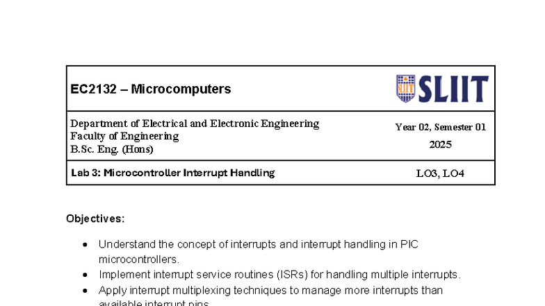 EC2132 Lab 3: Microcontroller Interrupt Handling & Traffic Light Control - Studocu