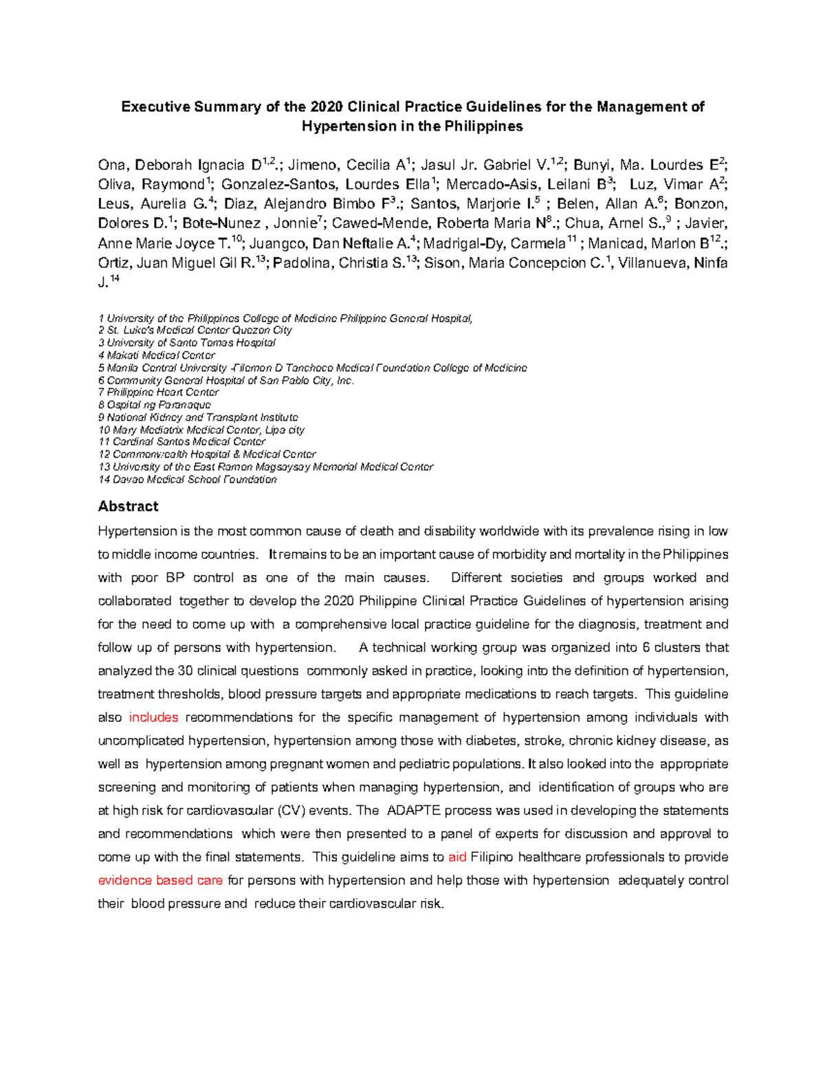 CPG-HPN - 2020 Clinical Guidelines for Hypertension Management - Studocu