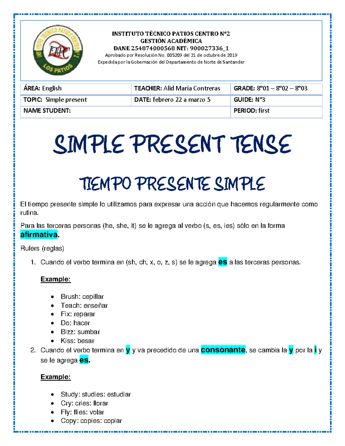 Guía de Clase: Tiempo Presente Simple - Inglés (Área: English) - Studocu