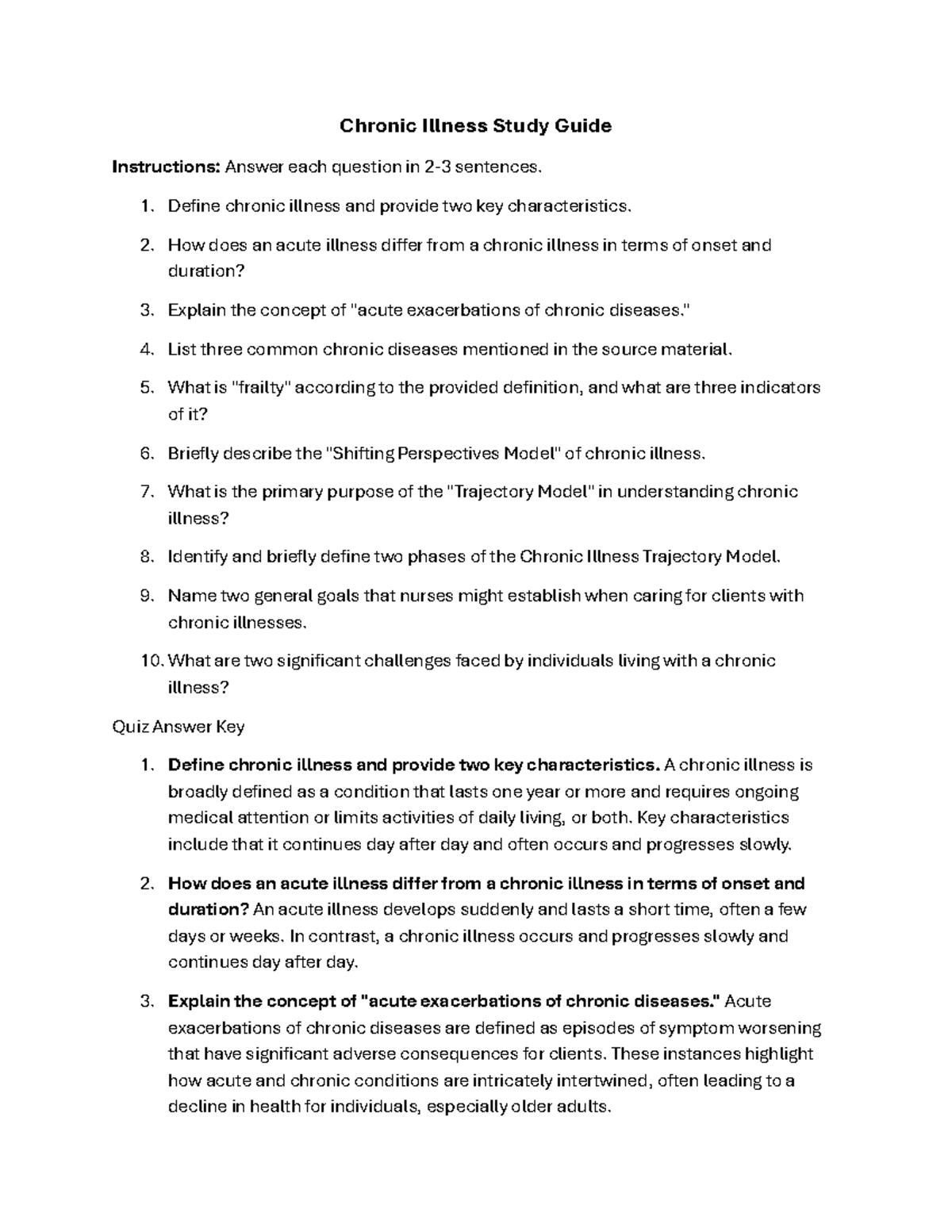Unit 2 Chronic Illness Quiz Study Guide and Answer Key - Studocu