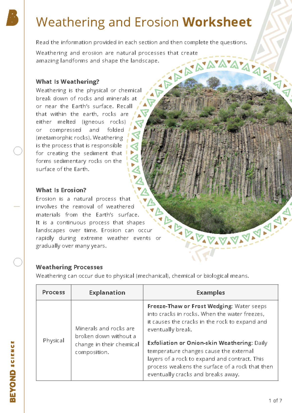 Weathering and Erosion - Detailed Worksheet for Understanding - Studocu