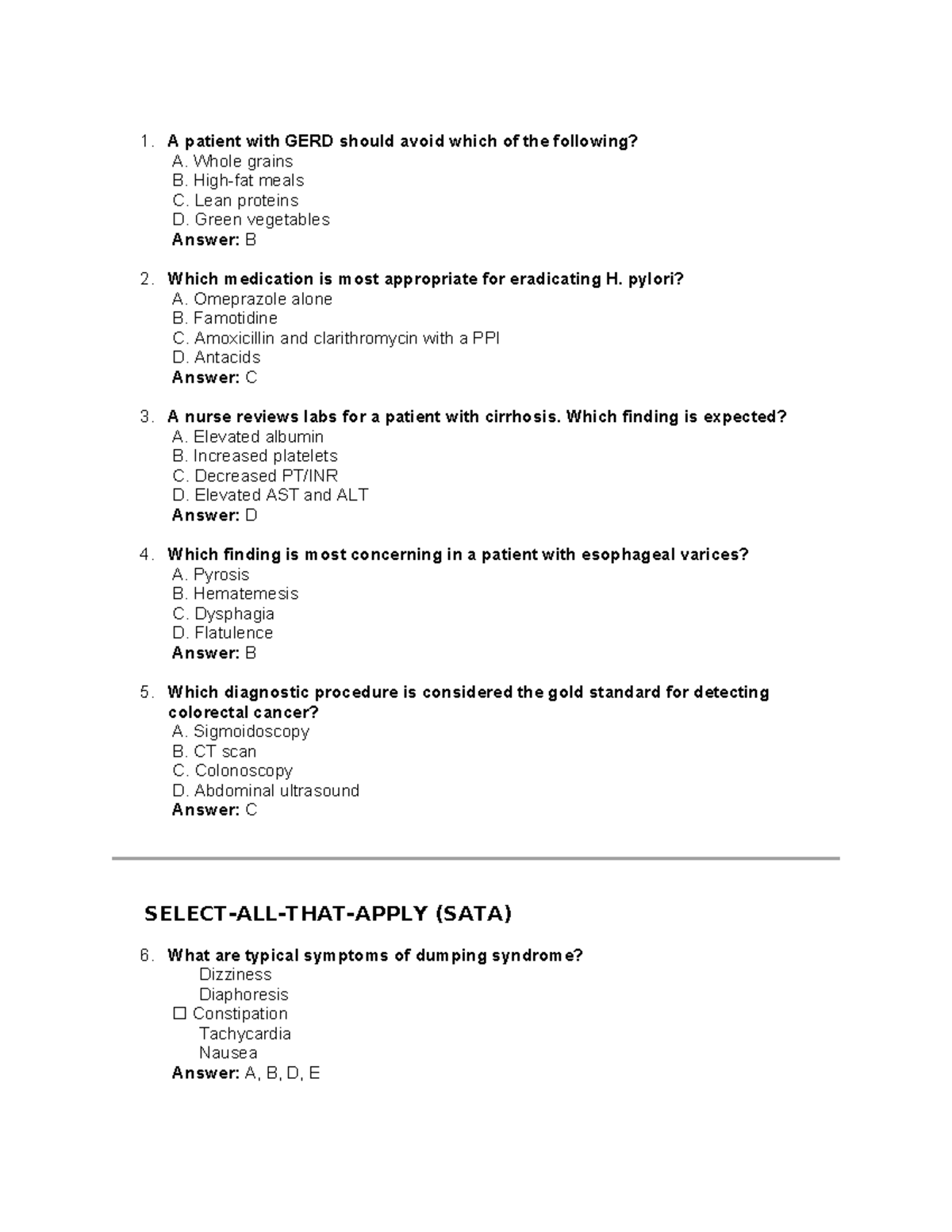GI Exam Review: Key Concepts & Questions for NCLEX Prep - Studocu