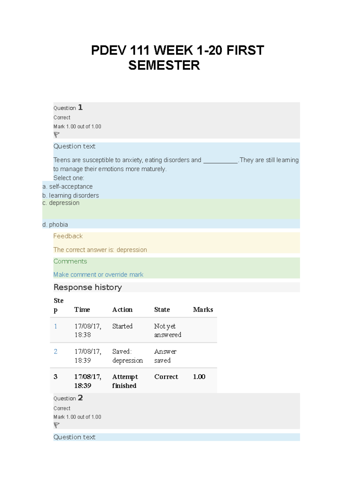 Personal Development answer Key Sem 2 - PDEV 111 WEEK 1-20 FIRST ...