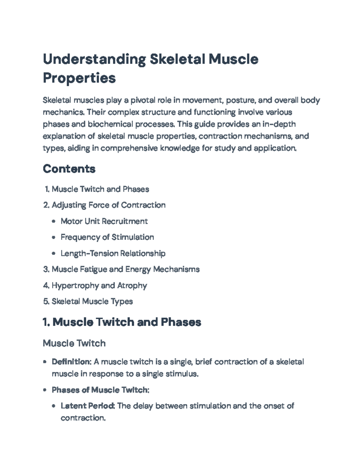 Understanding Skeletal Muscle Properties and Mechanisms for Biology 101 ...