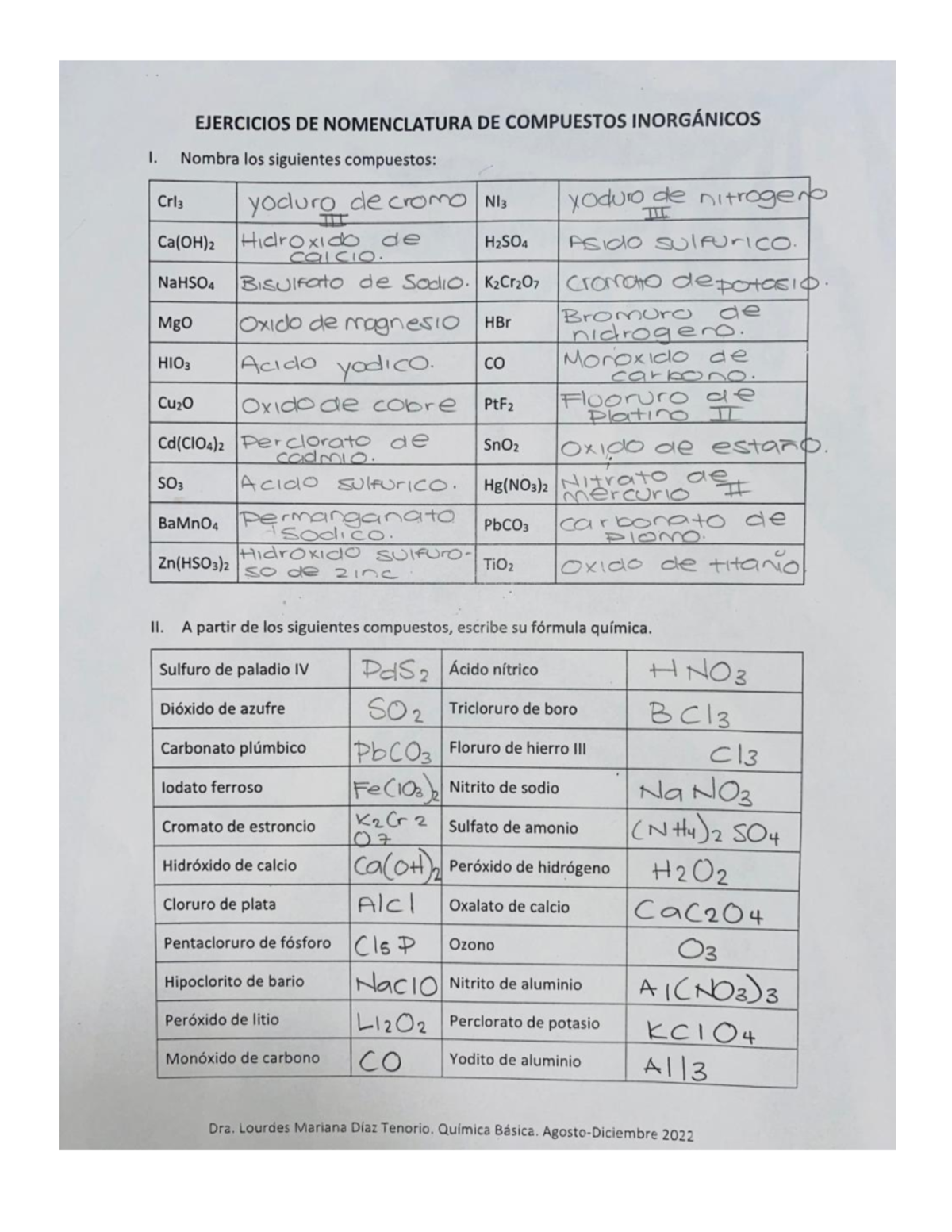 Uciii-B Ejercicios de Nomenclatura de Compuestos Inorgánicos - Studocu