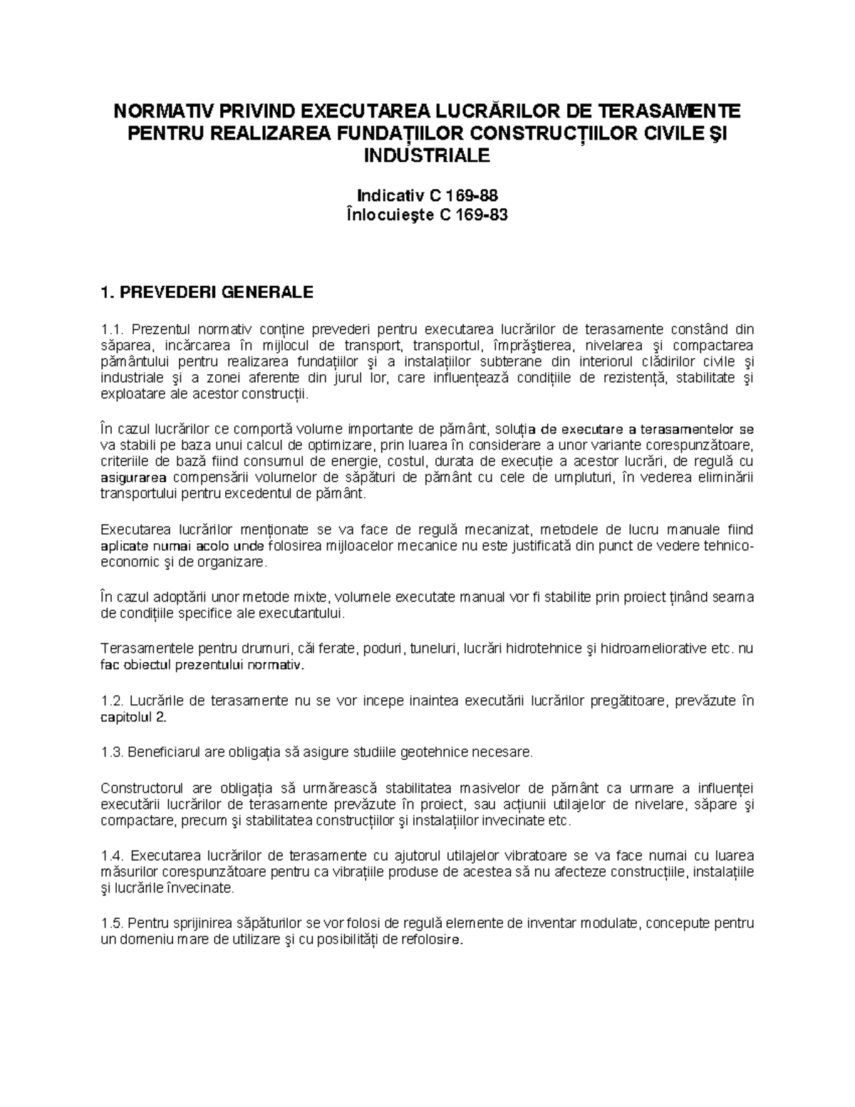 Normativ C 169: Executarea Lucrărilor de Terasamente pentru Fundații ...