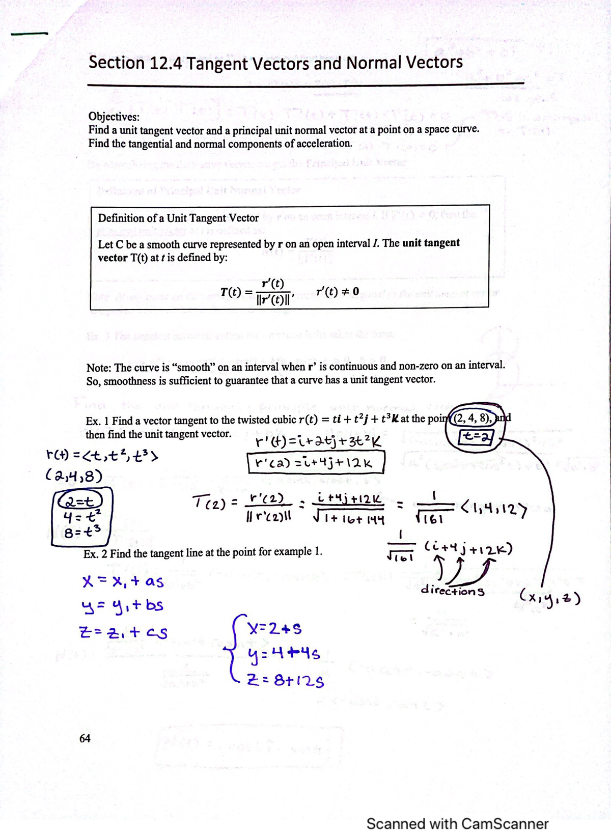 Calculus 3: Section 12.4 - Tangent and Normal Vectors Notes - Studocu