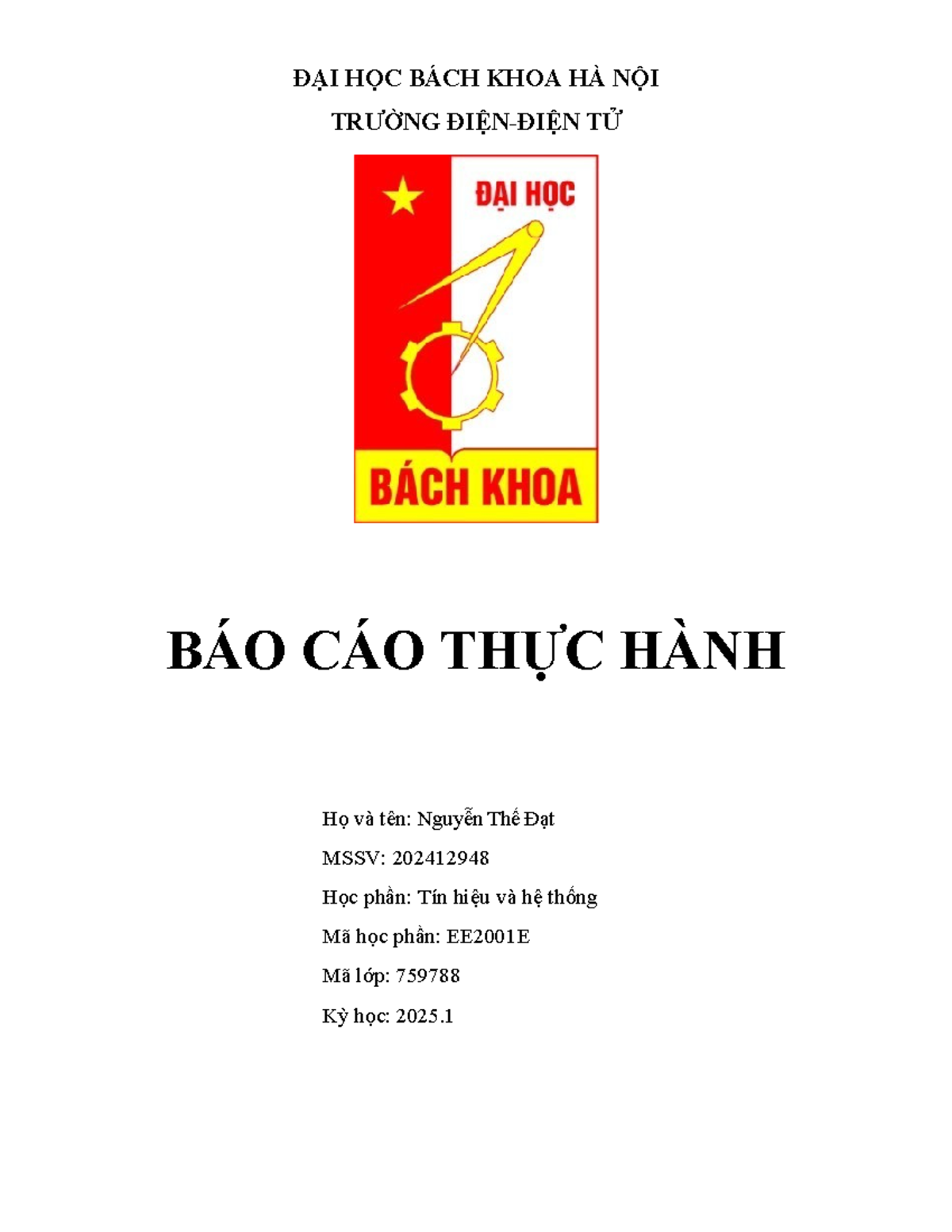 Báo cáo Thực Hành EE2001E: Tín Hiệu và Hệ Thống - Studocu
