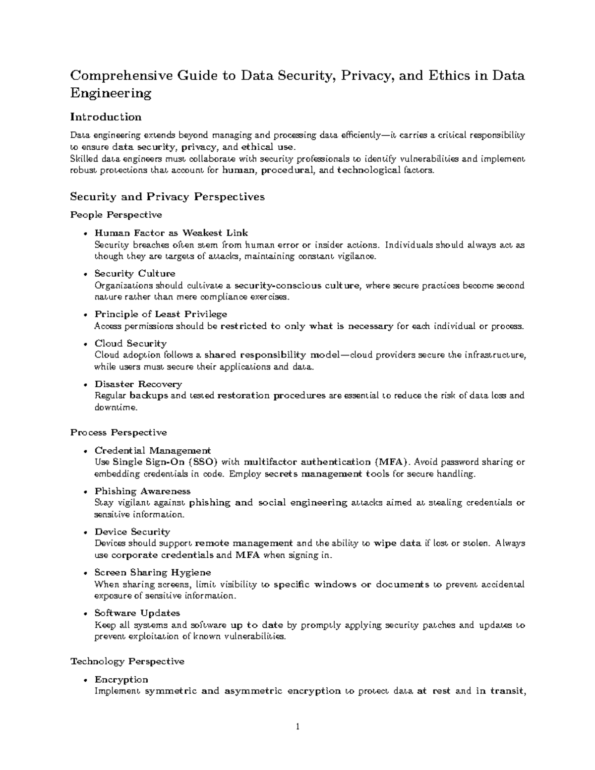 Week 11 - Summary of Data Security, Privacy & Ethics in Data ...