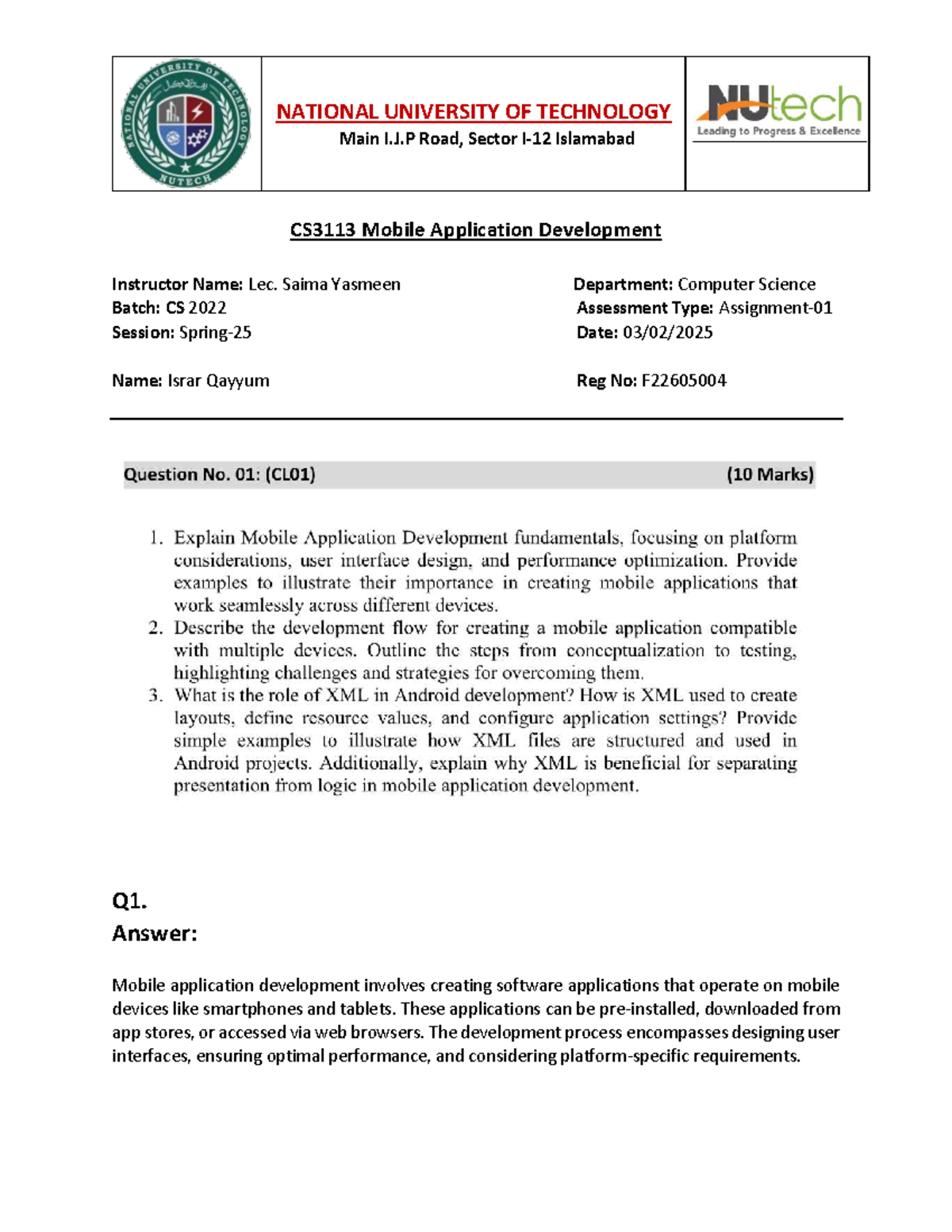 CS3113 - Mobile App Development Assignment 01 Overview and Insights ...