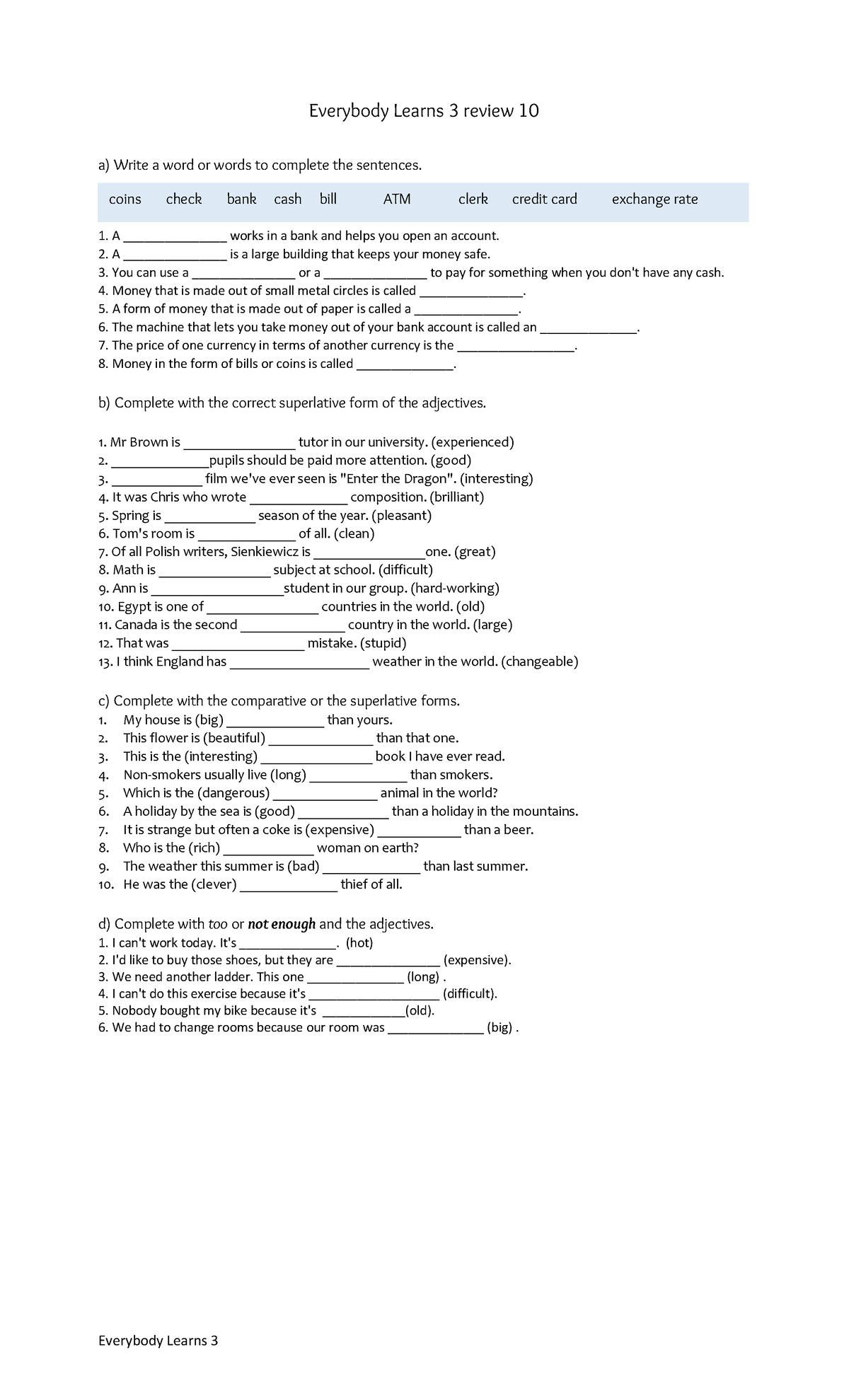 Everybody Learns 3: Parcial 10 Review and Exercises - Studocu