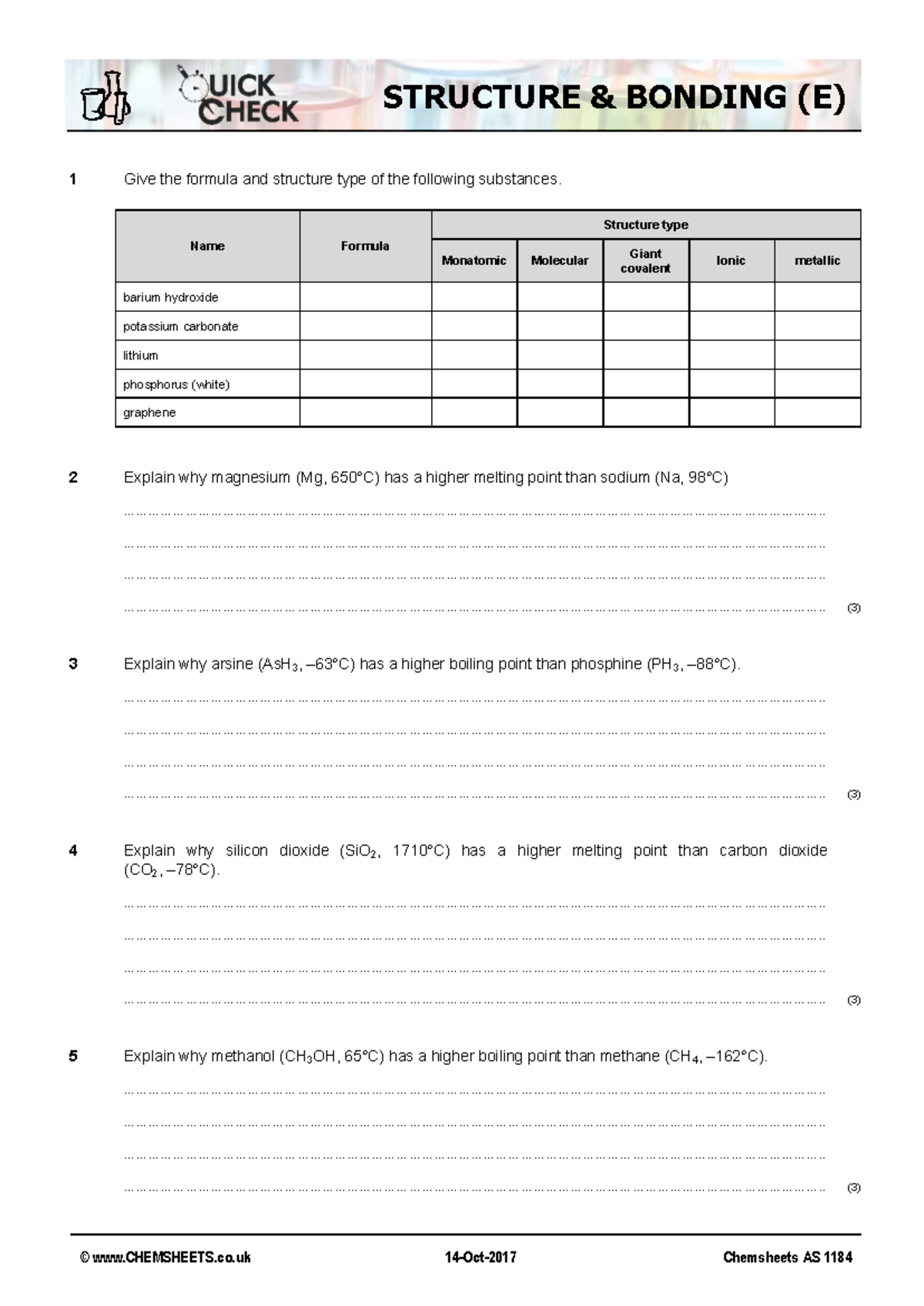 Chemsheets AS 1184 QC Structure and bonding E - © CHEMSHEETS.co 14 ...