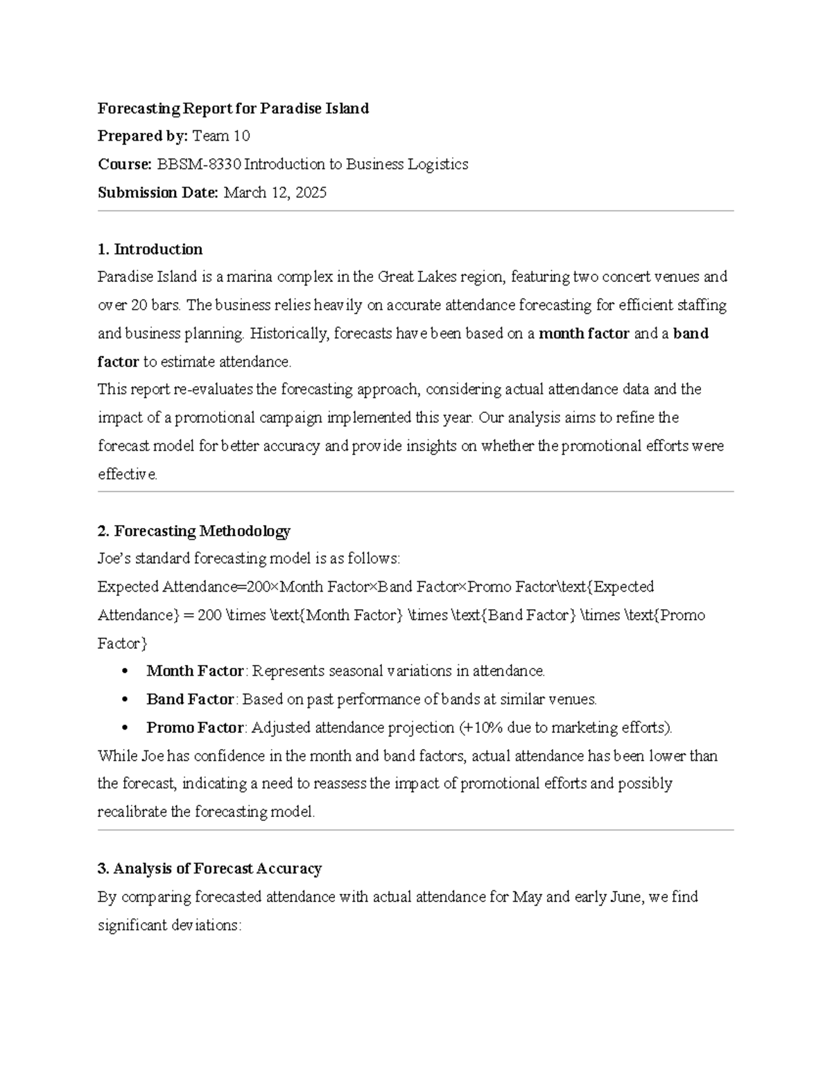 Draft Forecasting Report for Paradise Island - SCM 101 - Studocu