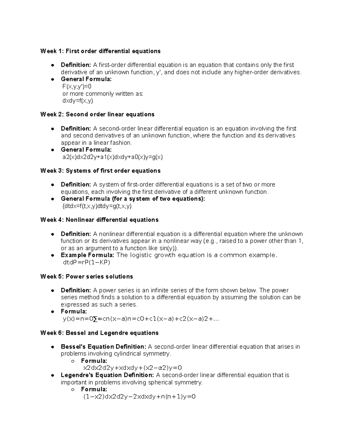 Applied Math: Differential Equations & Integrals (Weeks 1-13) - Studocu