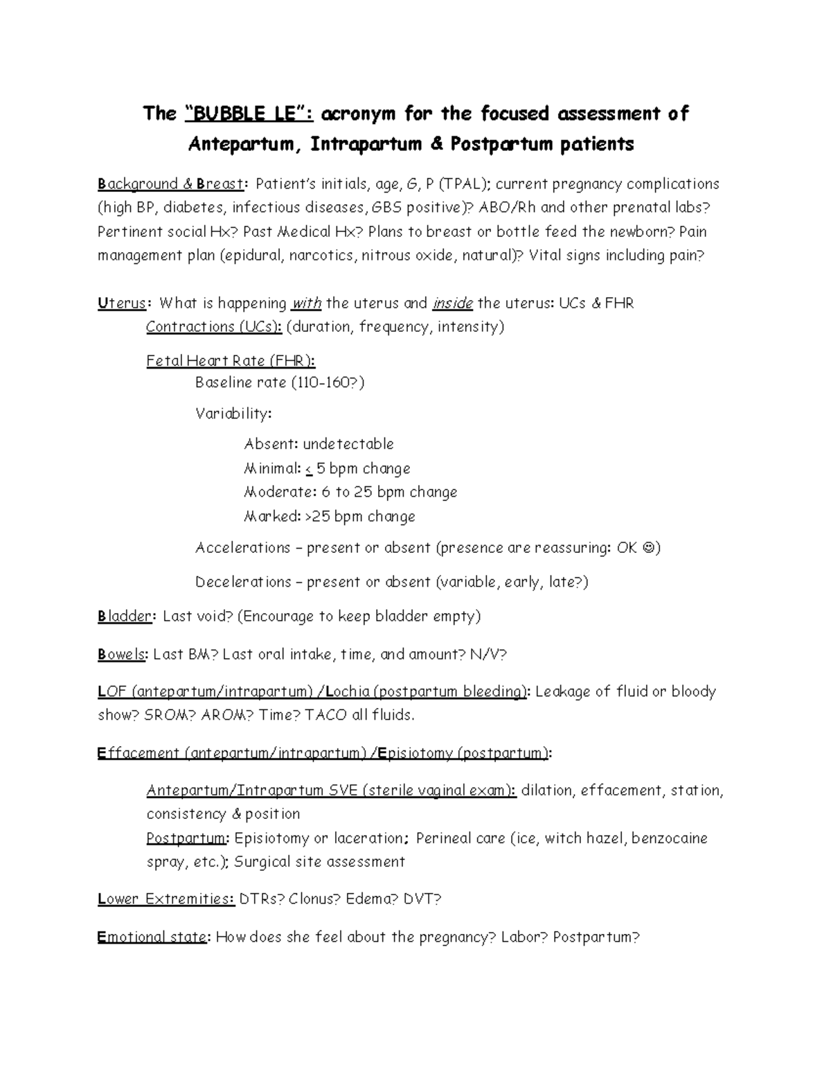 Bubble+LE - BUBBLE Summary for simulation and head to toe assessments ...