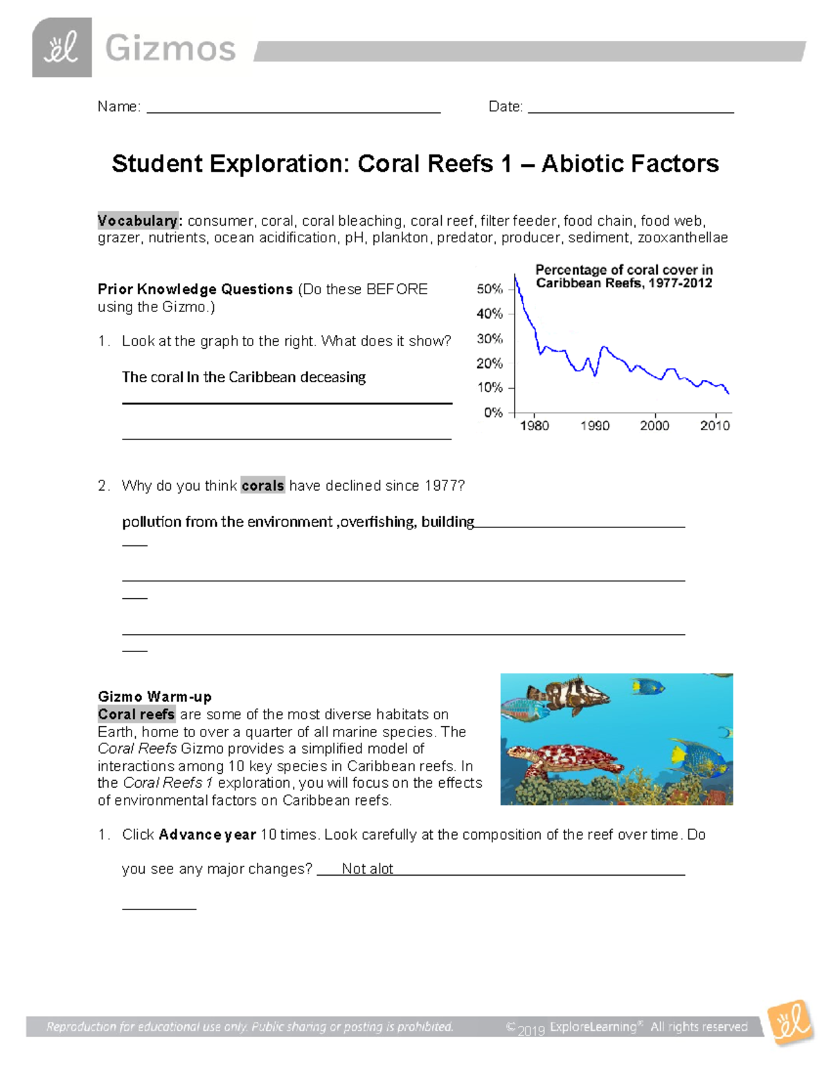 Coral Reef 1SE - Student Exploration Notes on Abiotic Factors - Studocu