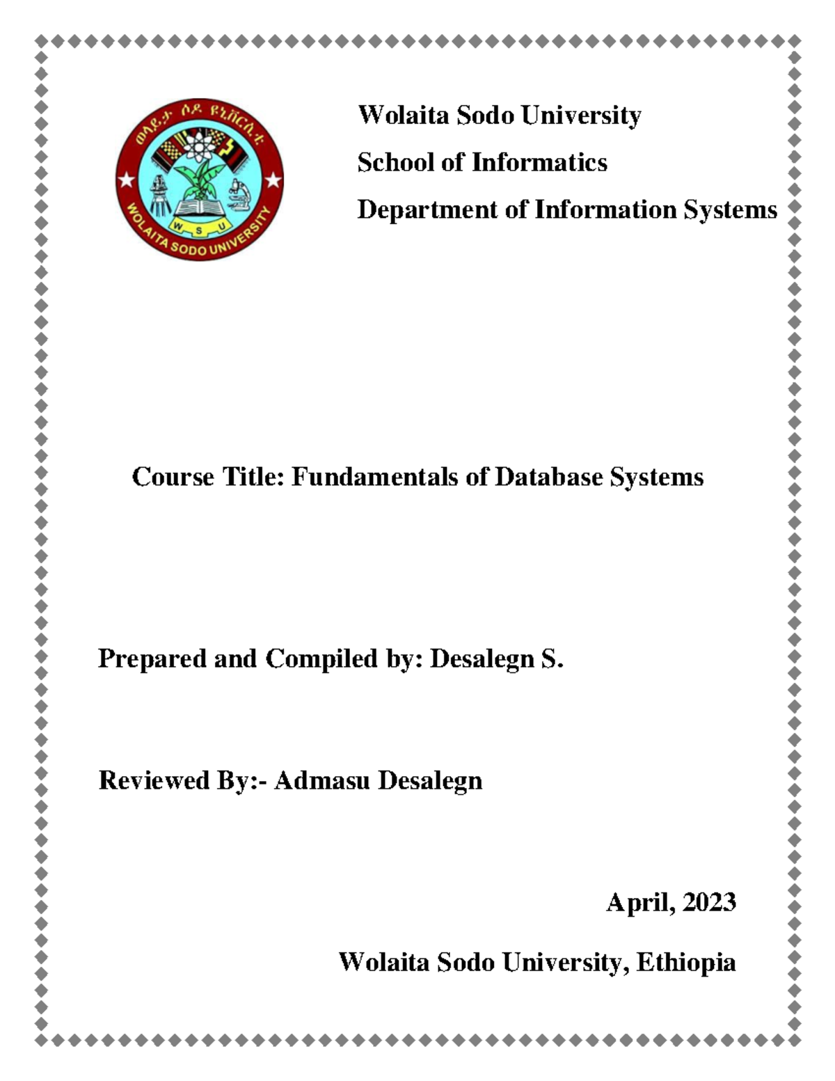 Fundamentals of Database Systems (IS 101) Lecture Notes - Studocu