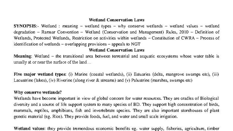 Wetland Conservation Laws: Importance, Types, and Regulations - Studocu