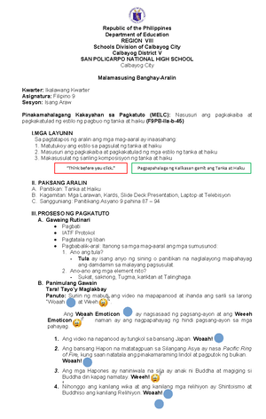 Detailed Lesson Plan Filipino 1 - Detalyadong Banghay Aralin sa ...