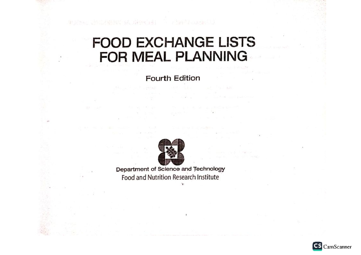 FOOD EXCHANGE LISTS FOR MEAL PLANNING (4th Ed.) - CS Guide - Studocu