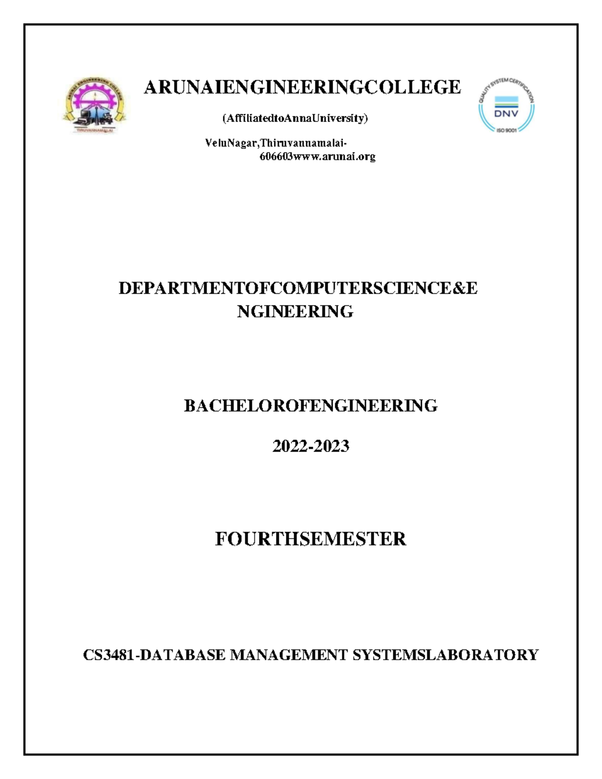 DBMS Lab Record - CSE IV Sem Practical Guide - Studocu