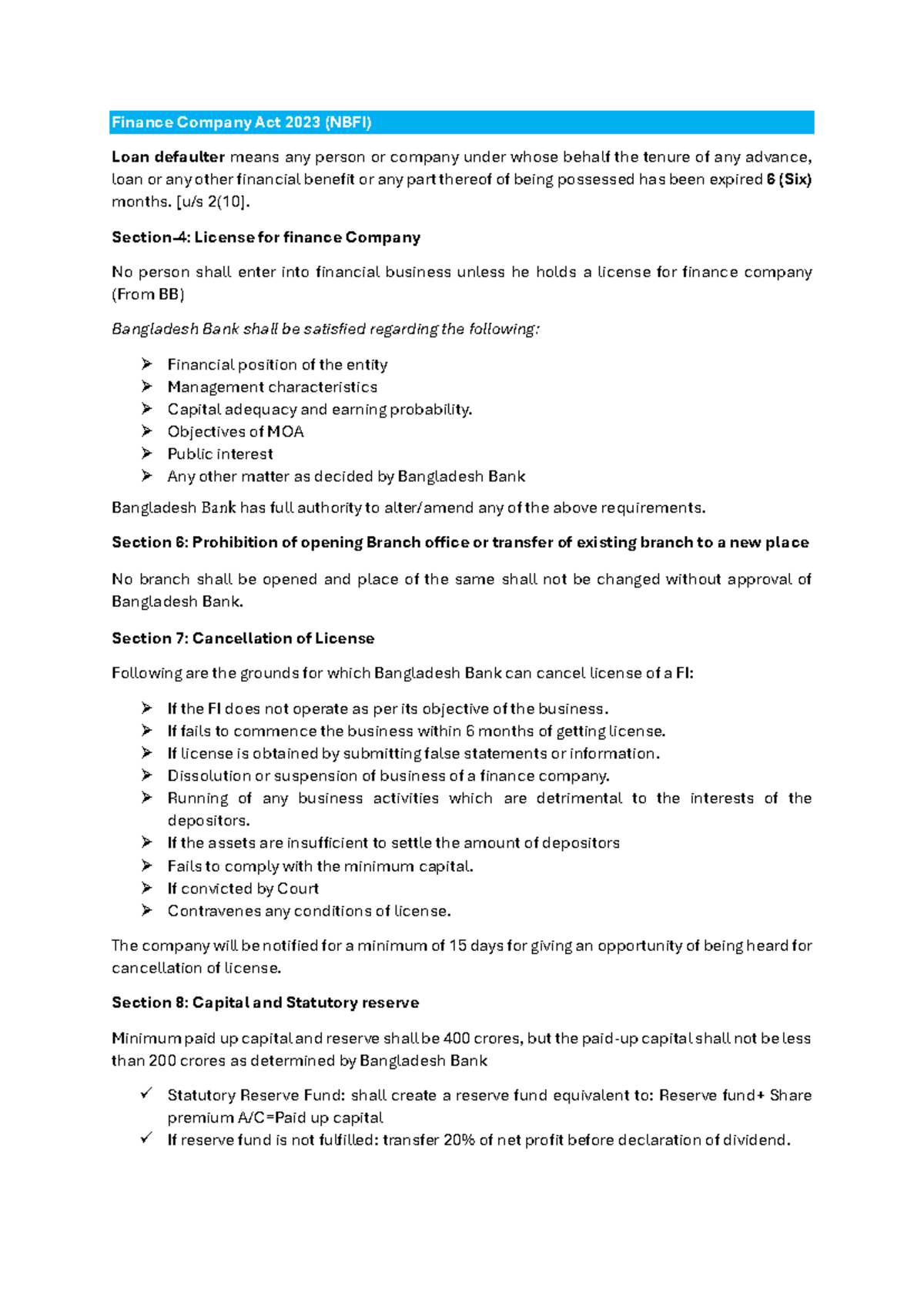 Finance Company Act 2023: Key Provisions and Regulations (NBFI) - Studocu