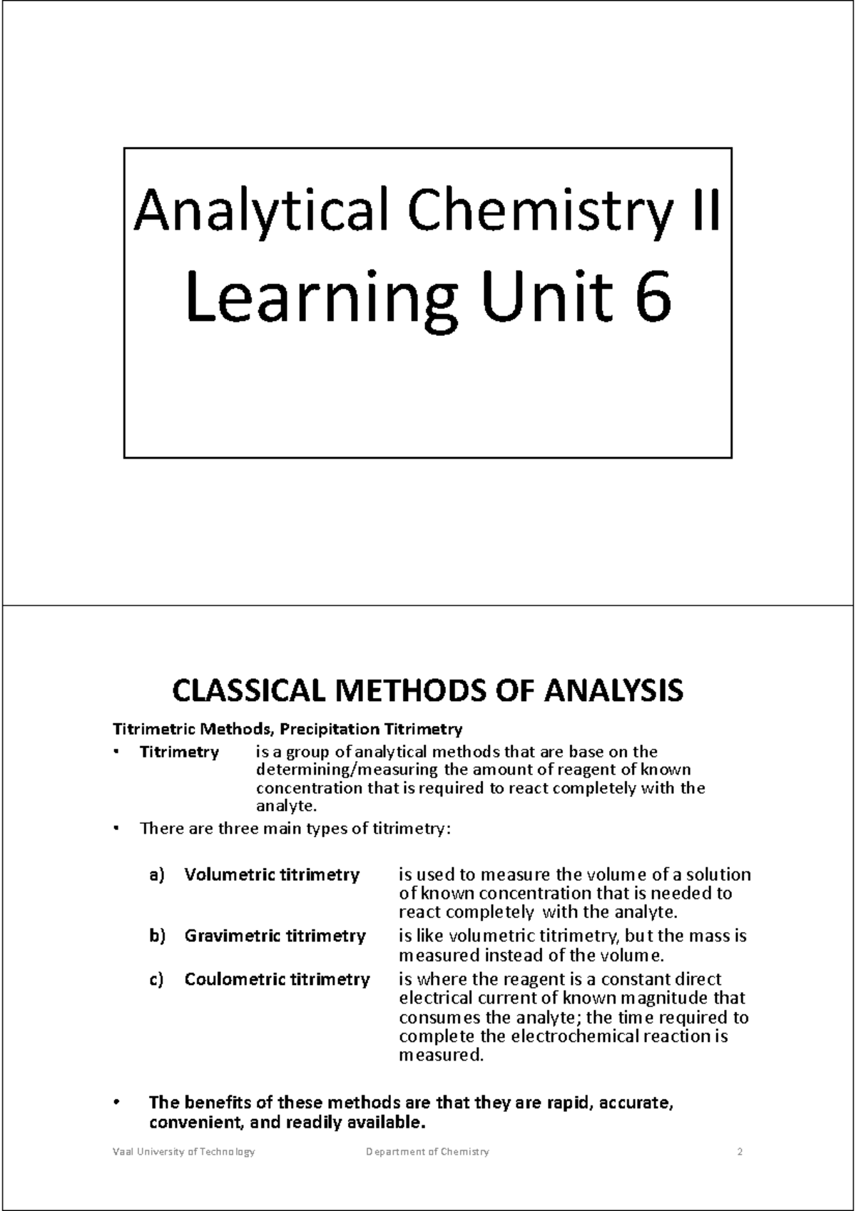 Classical Methods of Analysis: Titrimetric Techniques in Analytical ...