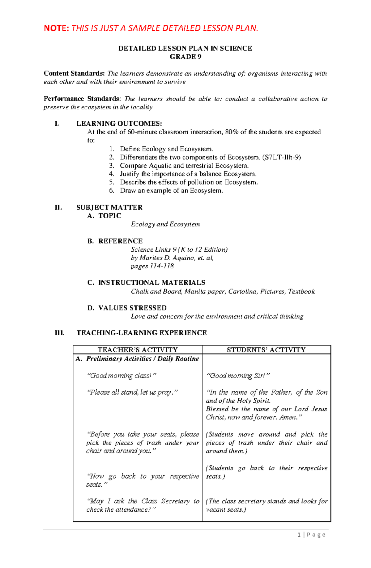 Detailed Lesson Plan in Science for Grade 9 (S7LT-IIh-9) - Studocu