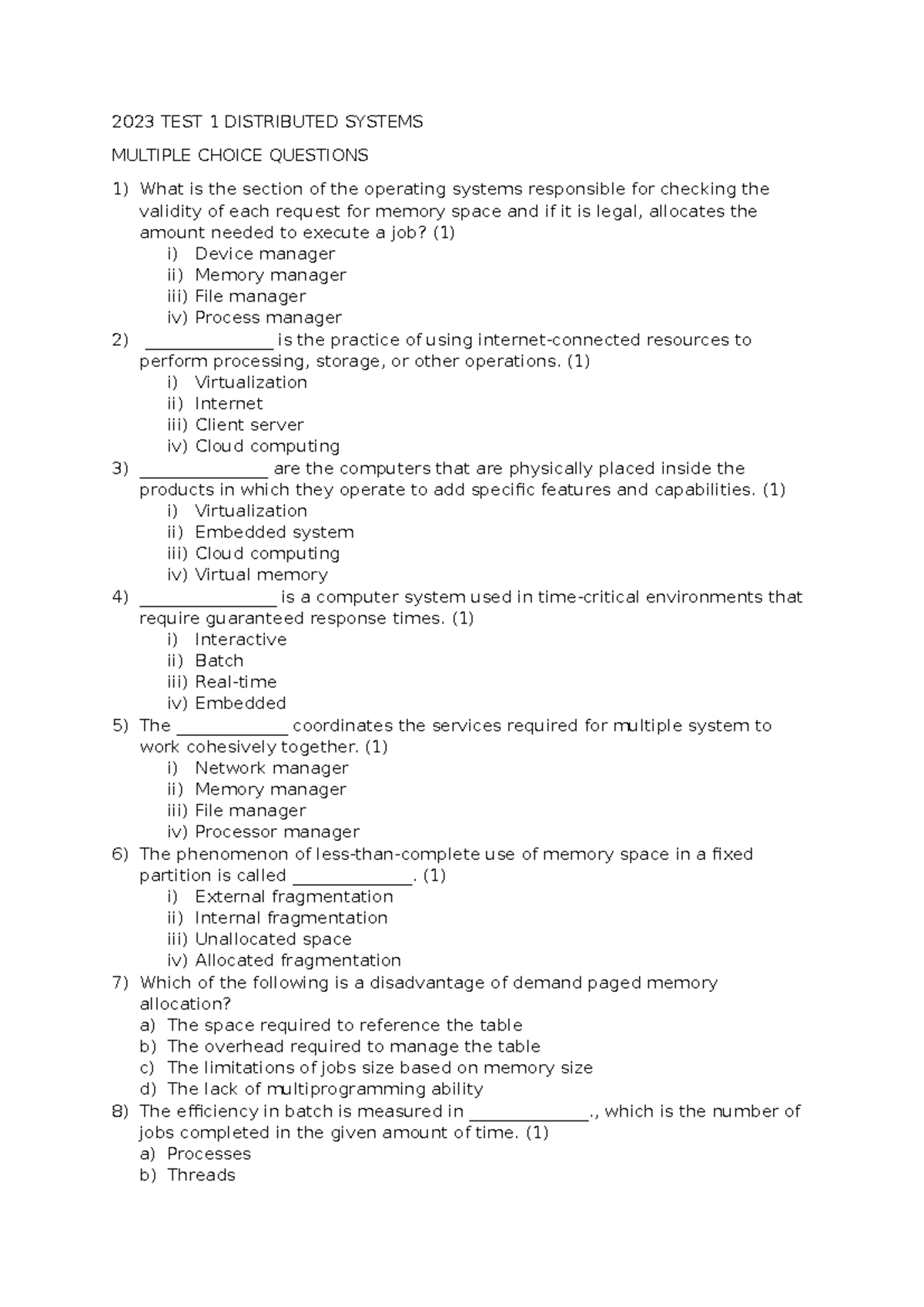 2023 TEST 1 Distributed Systems - 2023 TEST 1 DISTRIBUTED SYSTEMS ...