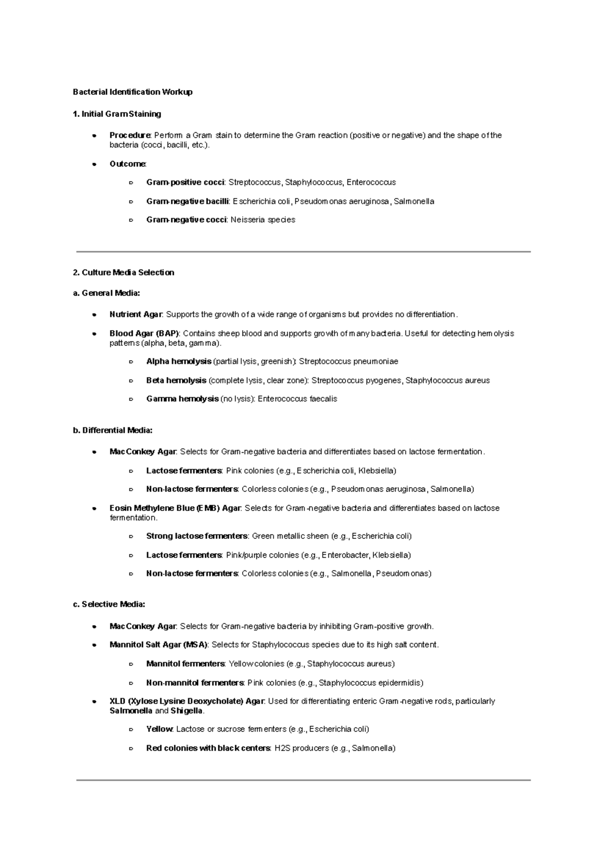 Bacterial Identification Workup: Culture Media & Biochemical Tests ...