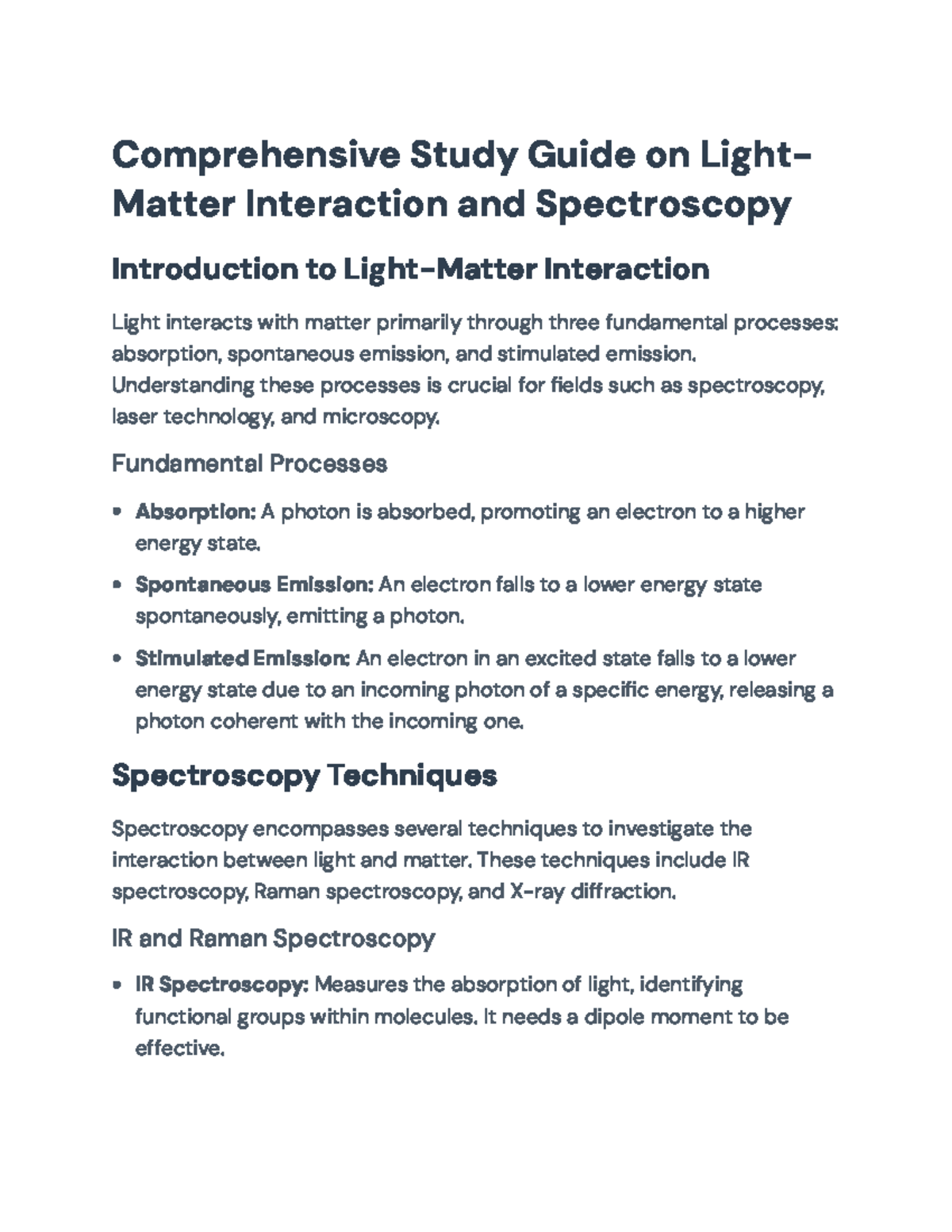 Comprehensive Study Guide on Light-Matter Interaction & Spectroscopy ...