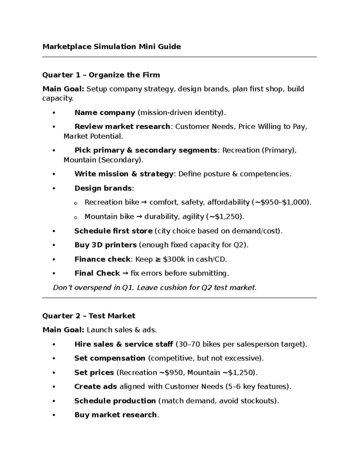 Marketplace Simulation Mini Guide Q1-Q6: Strategy & Growth Plan - Studocu