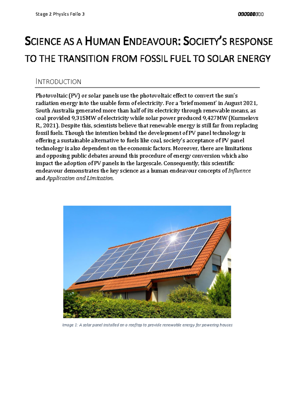 Stage 2 Physics Folio 3 217288T: Solar Energy Transition Analysis - Studocu
