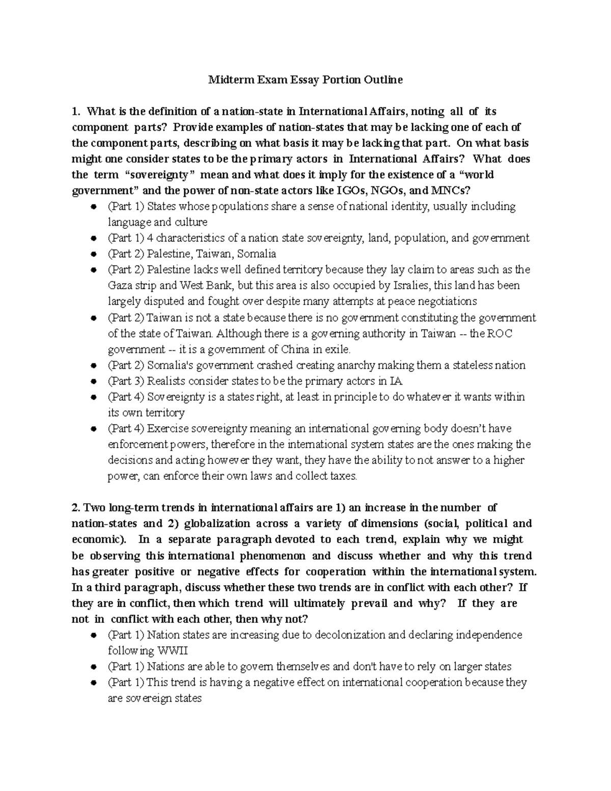Midterm Exam Essay Portion Outline - On what basis might one consider ...