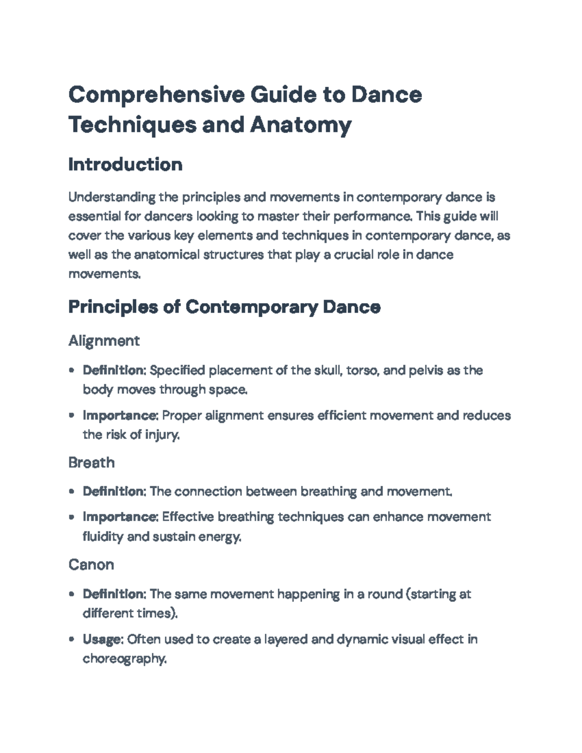 Contemporary Dance Techniques and Anatomy Guide (Course Code: TBD ...