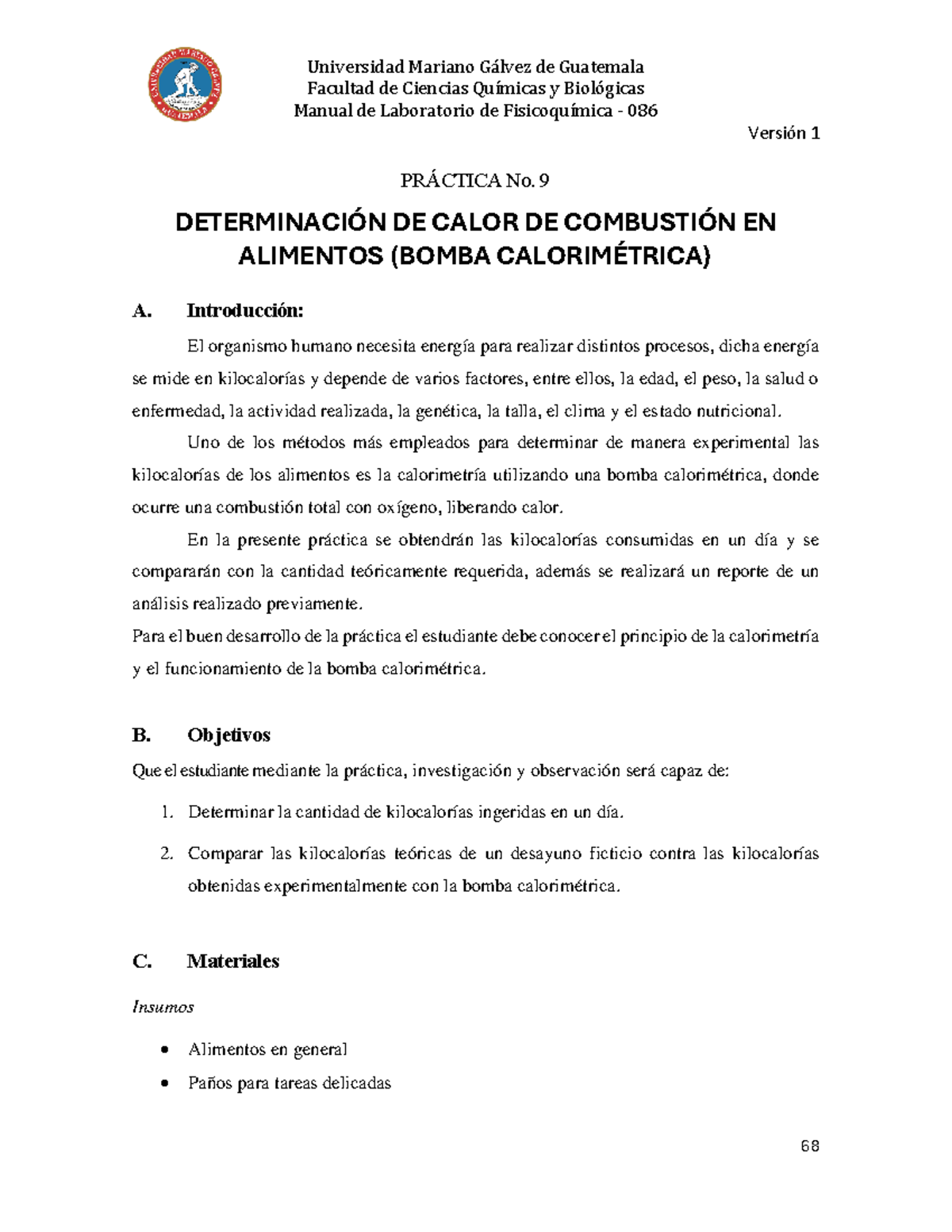 Práctica 9: Determinación de Calor de Combustión en Alimentos ...