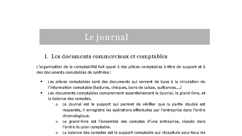 Le journal, le grand livre et la balance en comptabilité - Studocu