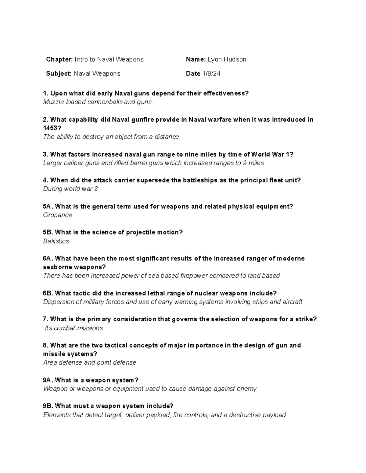 NJROTC Chapter Notes: Intro to Naval Weapons Analysis - Studocu