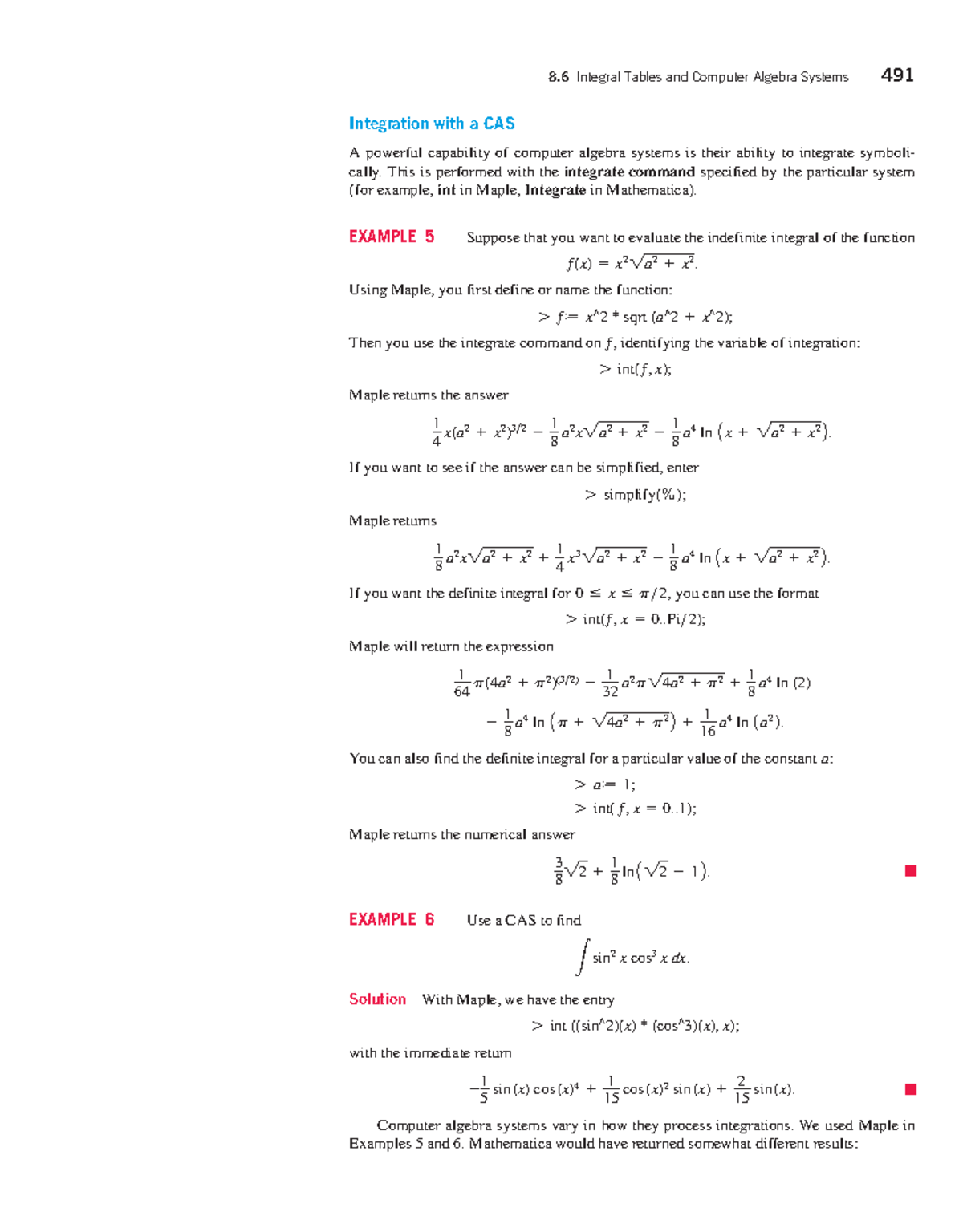 8.6 Integral Tables & CAS: Integration Techniques in Thomas Calculus ...