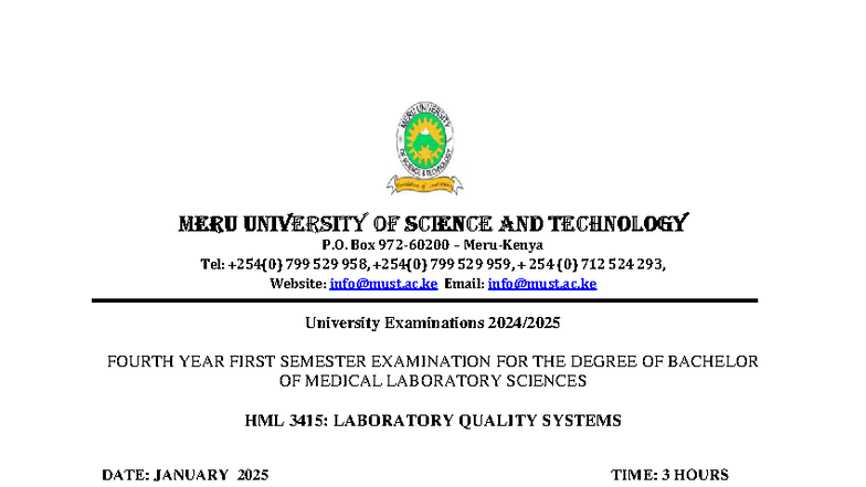 HML 3415: Final Exam Study Guide for Laboratory Quality Systems - Studocu