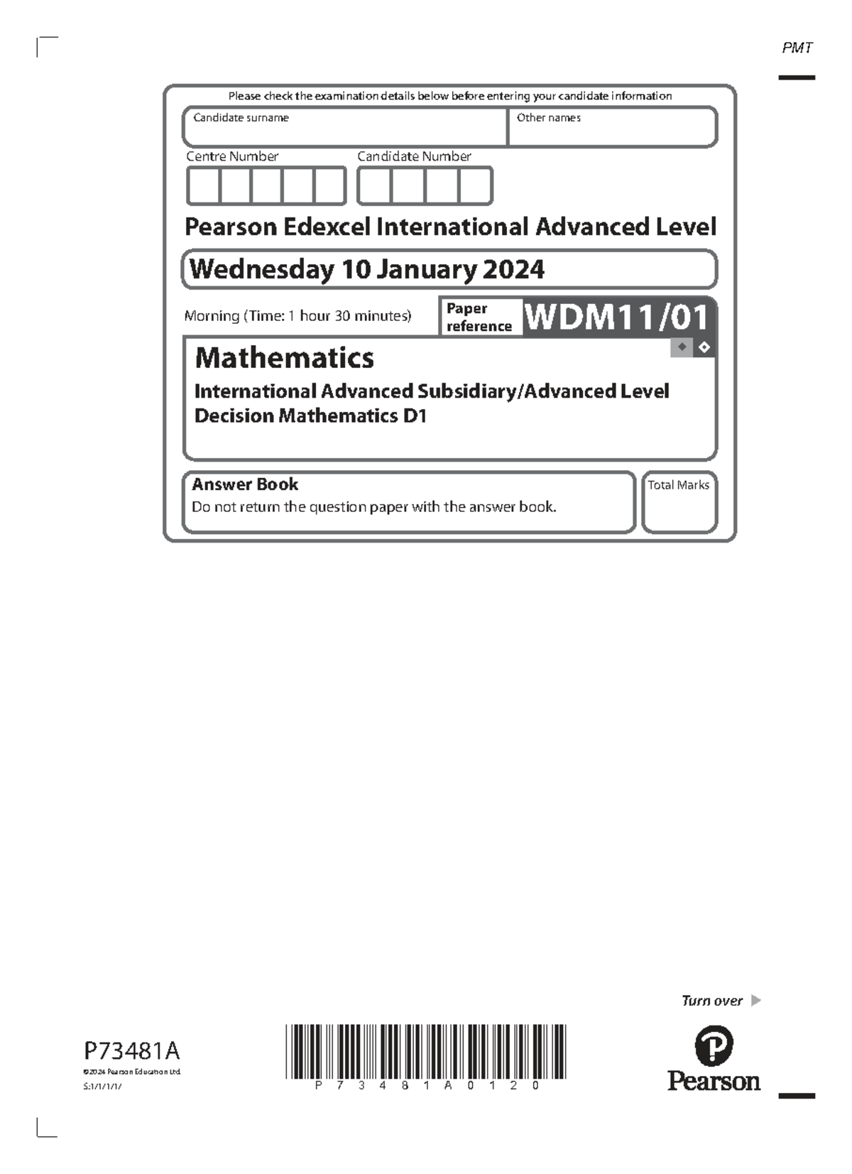 Mathematics D1 Exam Paper - January 2024 Answers - Studocu