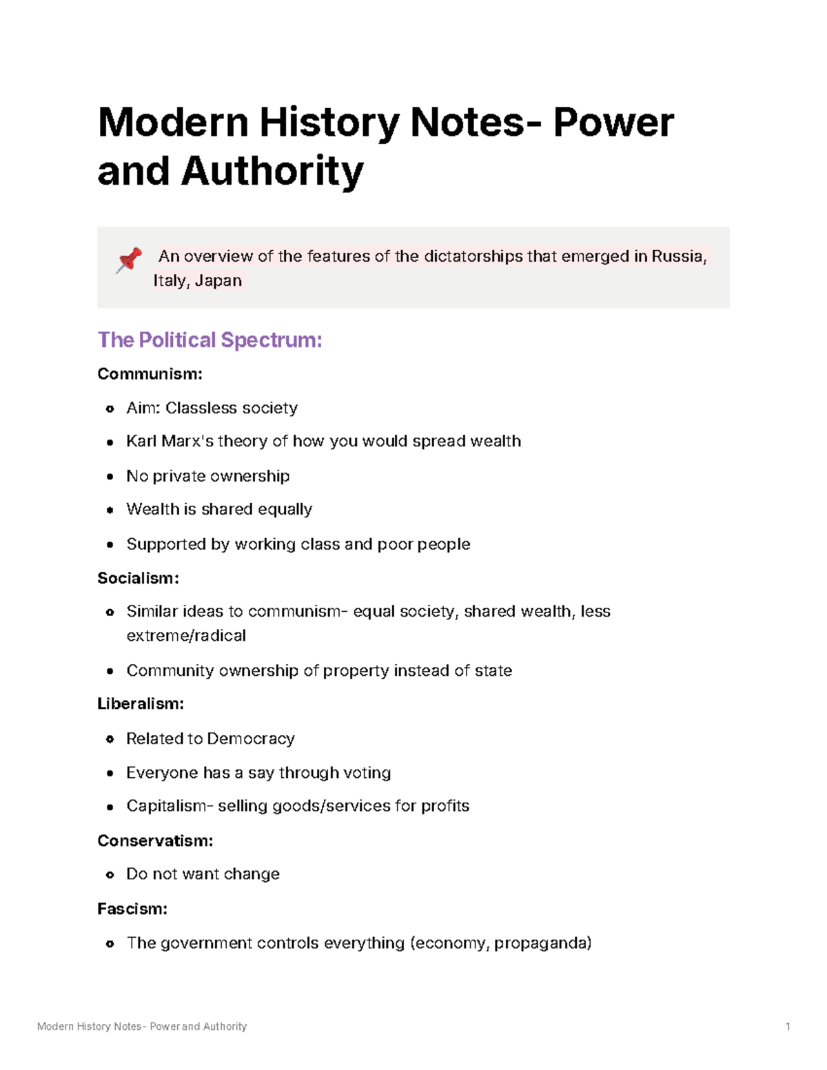 Modern History (HIST 101) Dictatorships: Power, Authority, and ...